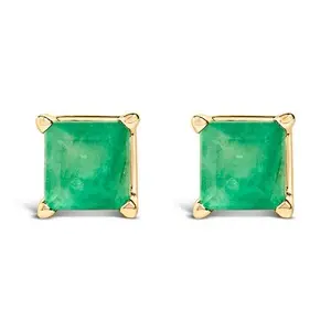 HAUS OF BRILLIANCE 14k Gold Gemstone Princess-cut Stud Earrings - Green Emerald | Yellow